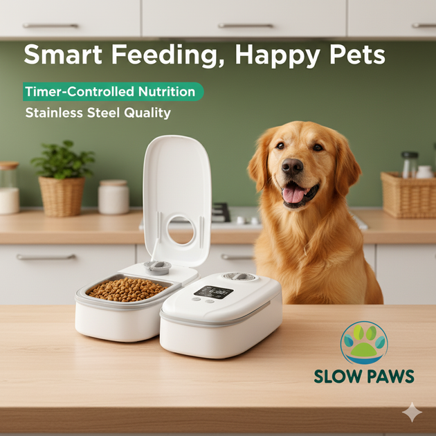 Smart Auto Pet Feeder | Stainless Steel Timer Bowl | Slow Paws